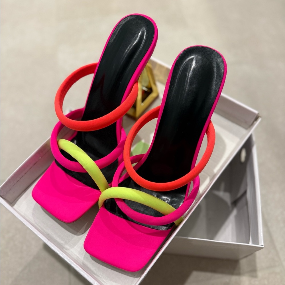 Brand New Vibrant Pink And Neon Sandals - Gem